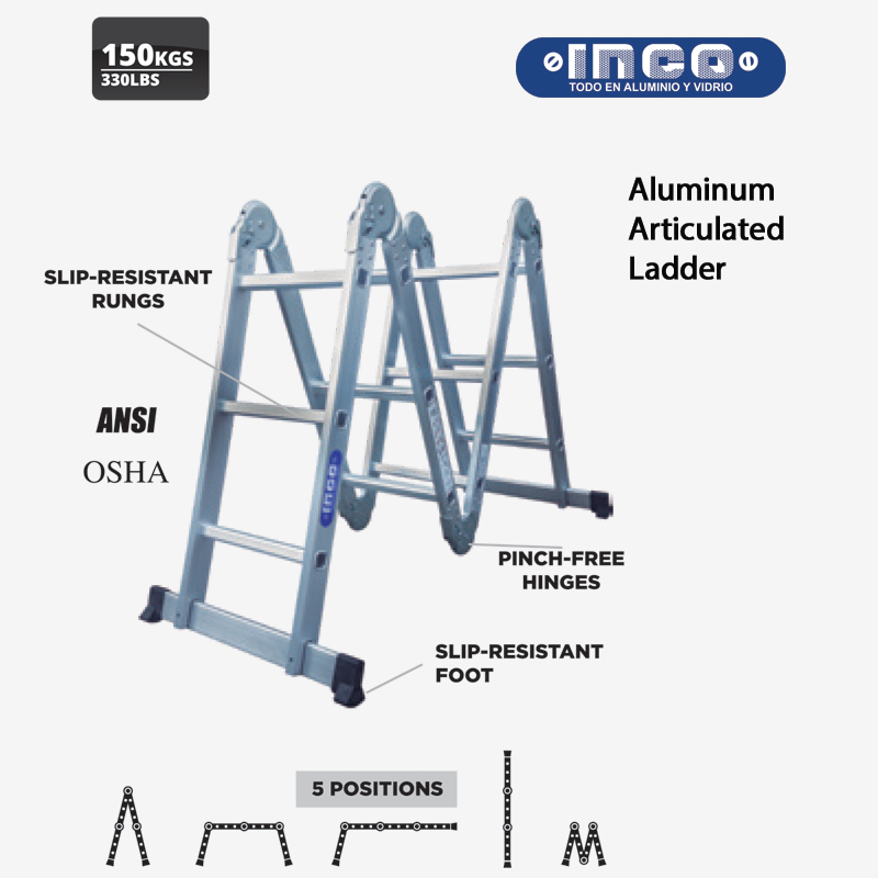 Inco Aluminum Articulated Ladder - 330lb Rating | InterChem